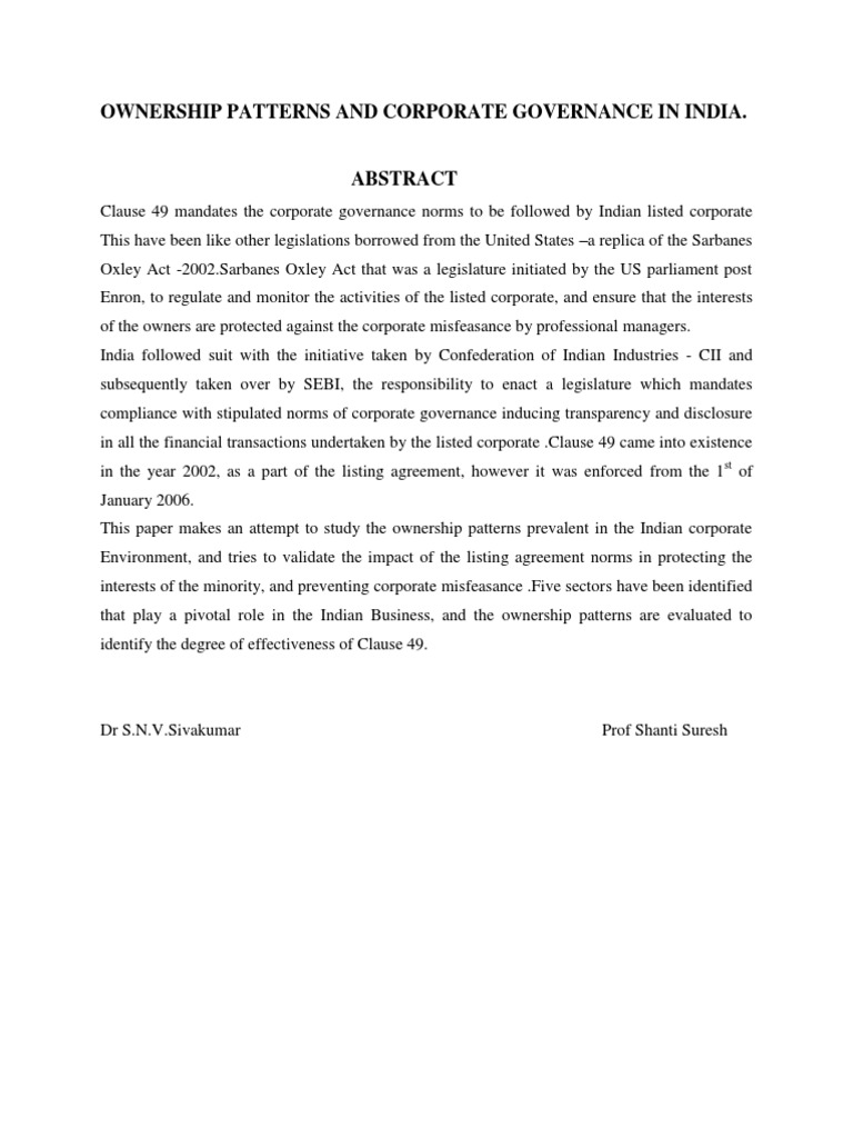 Ownership Patterns and Corporate Governance in India | PDF | Corporate ...