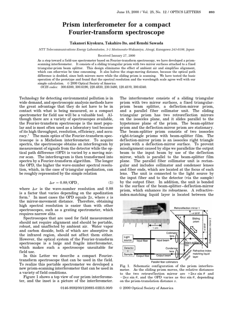 2000 Opt Lett - Prism Intereferometer For Fourier-Transform Spectroscope | PDF | Fourier ...