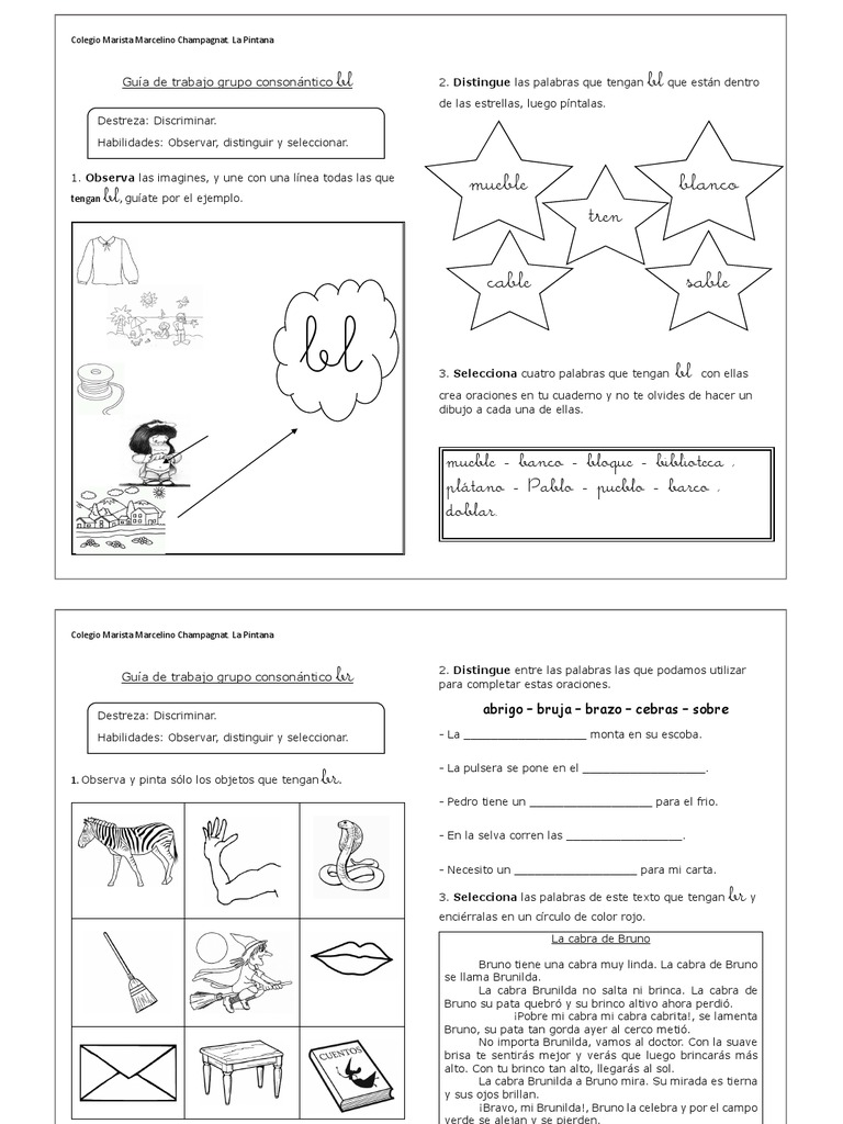 Actividades Grupo Consonántico bl y br | PDF | Hogar, jardinería y ...