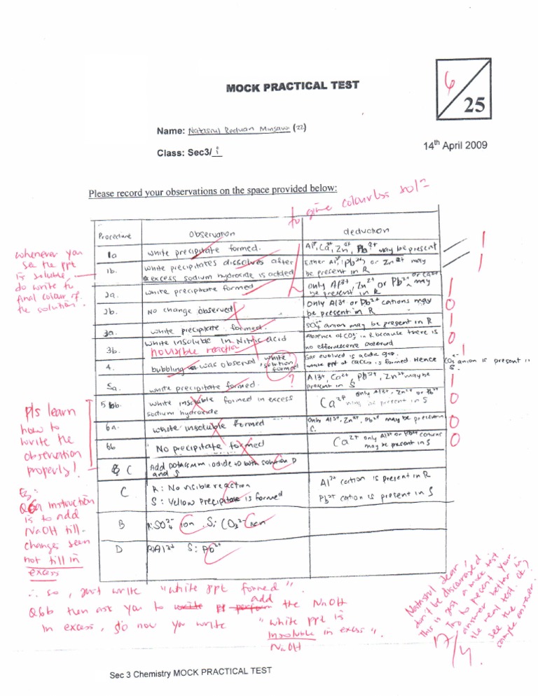 Chemistry Mock Practical Test | PDF