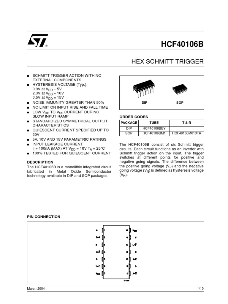 CD40106BE Datasheet | PDF | Electronic Circuits | Electrical Engineering