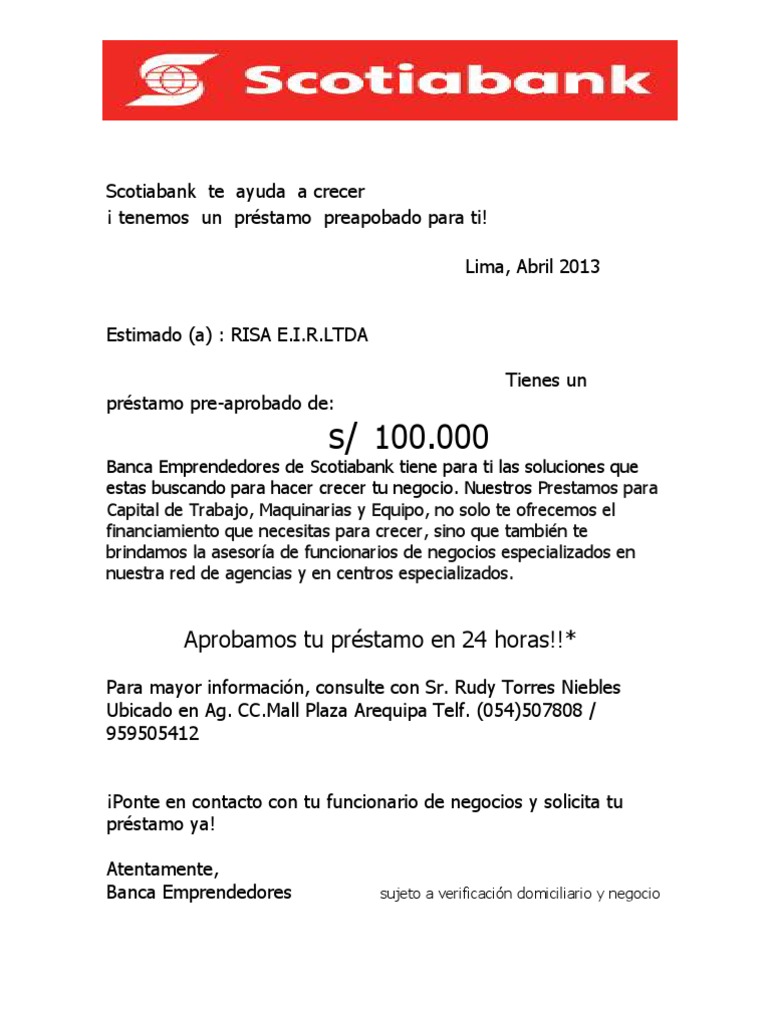 Préstamos Pre-aprobados Scotiabank | PDF | Empresas de servicios de los ...