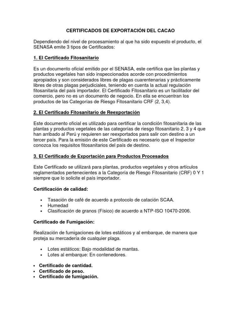 Certificados de Exportaci N Del Cacao | PDF | Plaga (organismo) | Comercio