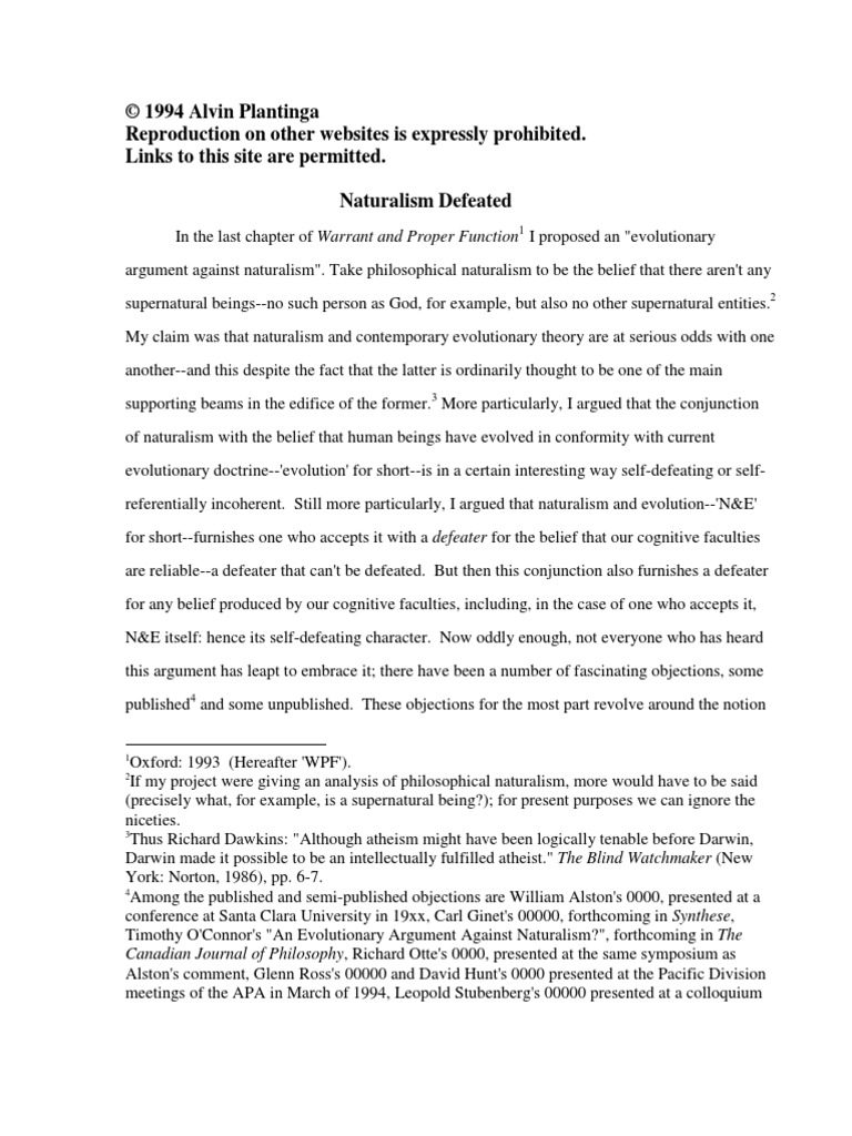 Naturalism Defeated - Alvin Plantinga | PDF | Naturalism (Philosophy ...