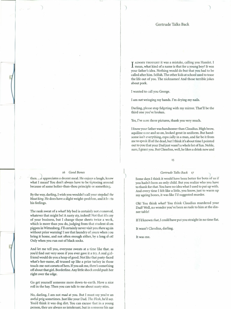 "Gertrude Talks Back", Margaret Atwood. From "Good Bones. | PDF | Leisure