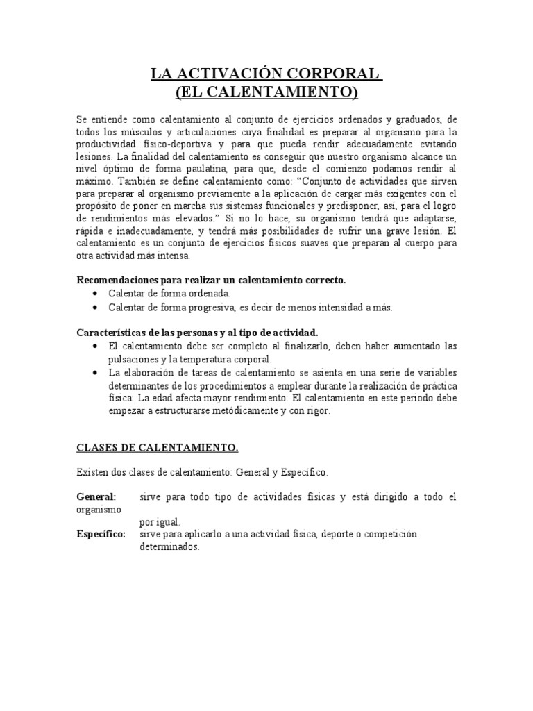 Importancia de la Activación Corporal | PDF | Ejercicio físico | Organismos