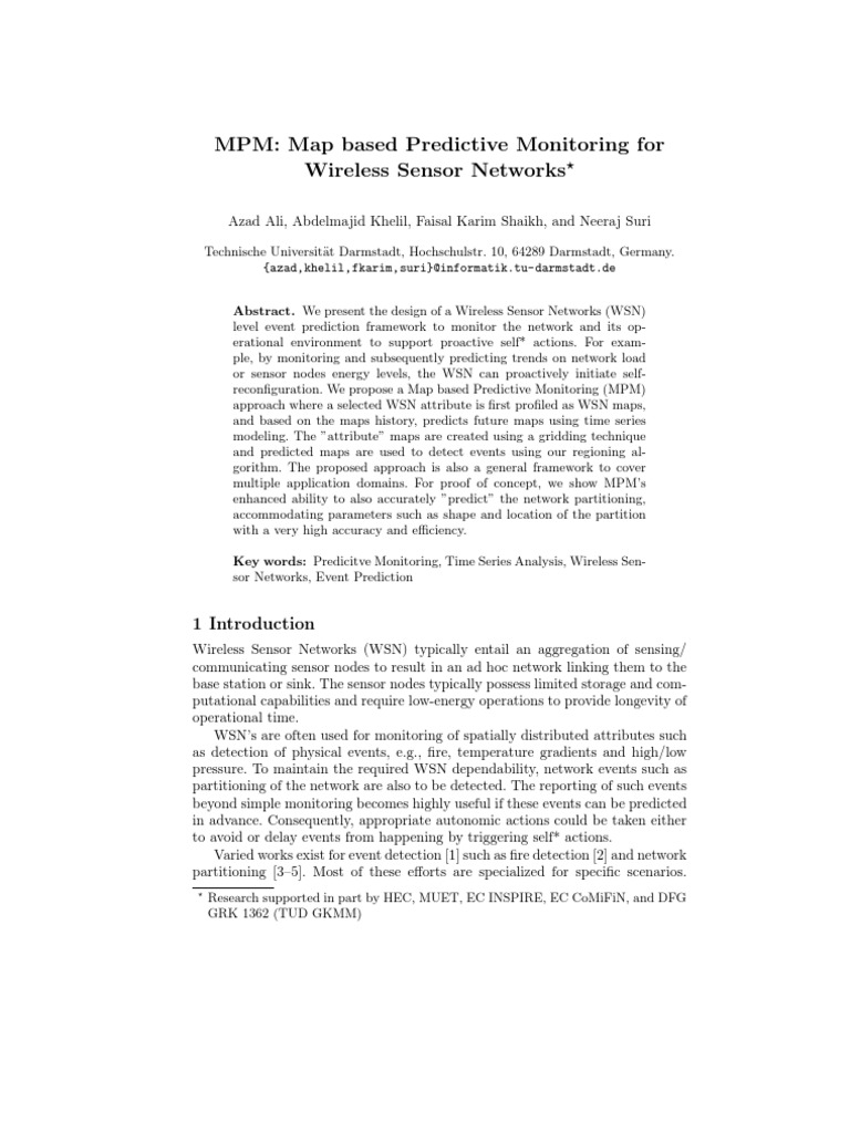 Map Based Predictive Monitoring For WSN | PDF | Wireless Sensor Network ...