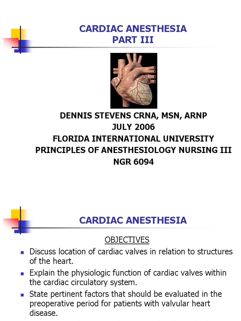Cardiac Anesthesia for Valve Procedures | PDF | Heart Valve | Ventricle ...