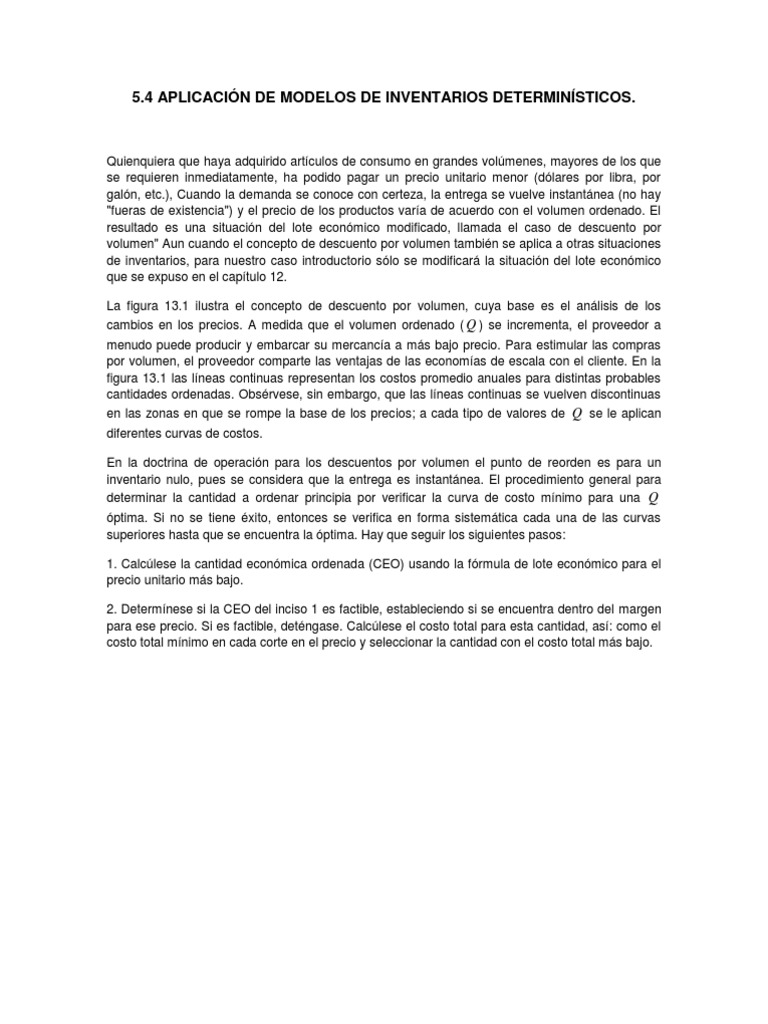 Modelos de Inventarios Deterministas y Descuentos | PDF | Finanzas y ...