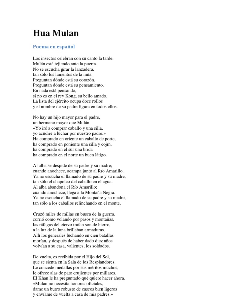 Hua Mulan Poema | Personas | Ocio