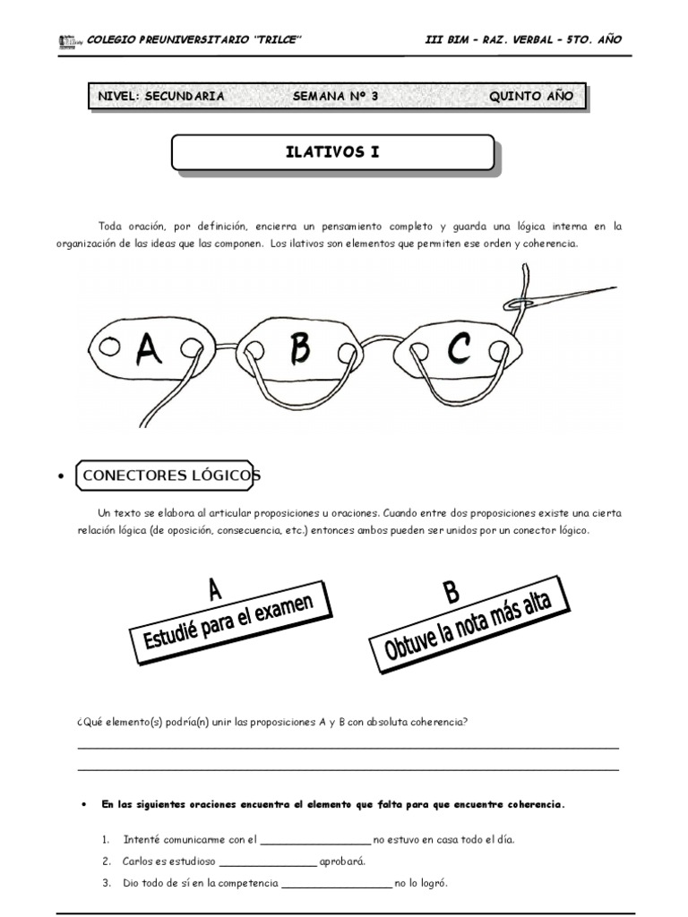 III BIM - R.V. - 5to. Año - Guía 3 - Ilativos I | PDF | Proposición | Science