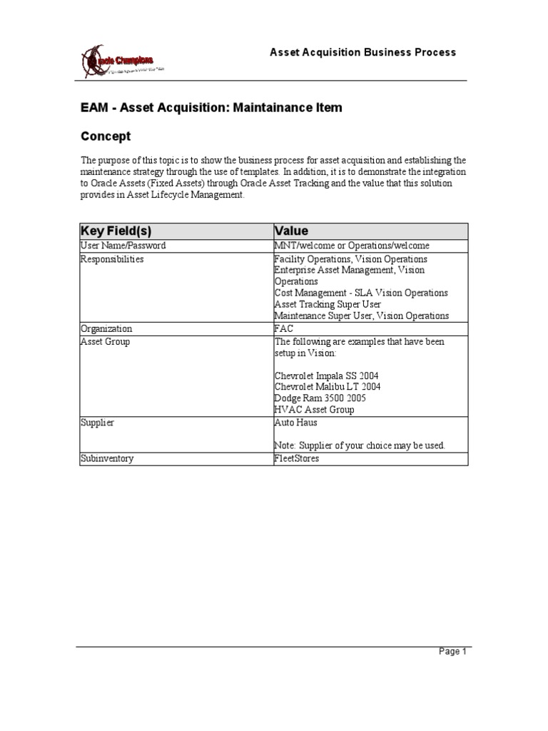 Asset Acquisition Process in Oracle EAM | PDF | Procurement | Business ...