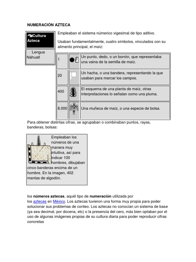 NUMERACIÓN AZTECA | PDF | azteca | Comunicación