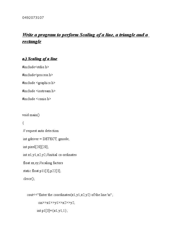 Write A Program To Perform Scaling of A Line, A Triangle and A ...