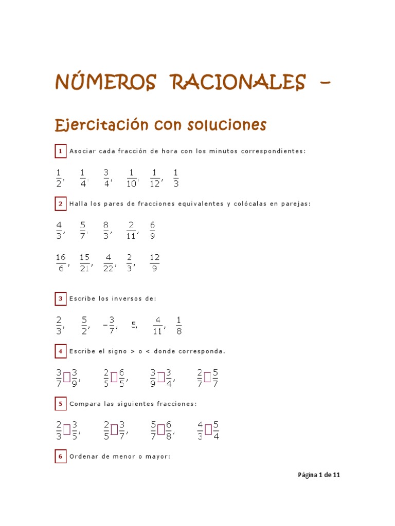Ejercicios de Números Racionales Resueltos | PDF | Métodos y materiales ...
