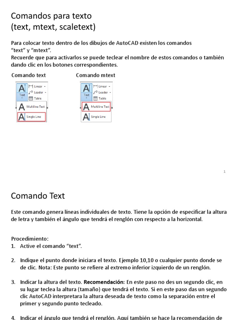 Comandos AutoCAD: Text, Mtext, Scaletext | PDF | Métodos y materiales ...