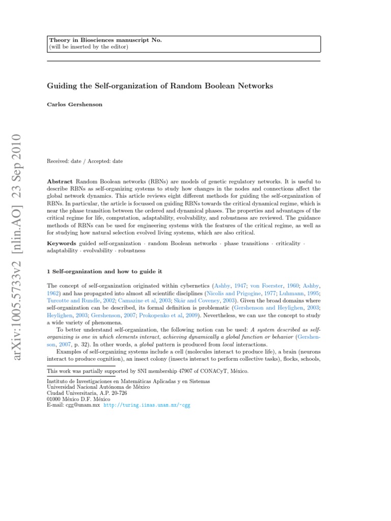 Guiding The Self-Organization of Random Boolean Networks | Download Free PDF | Self Organization ...