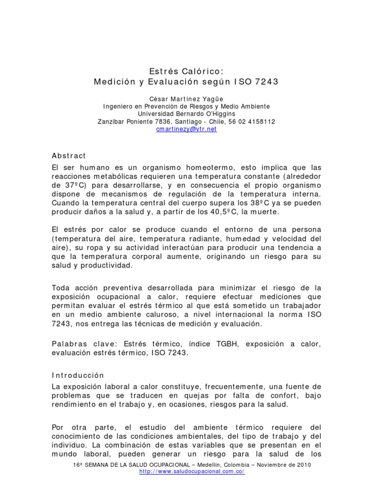 Estres Calorico ISO 7243 | PDF | Termorregulación | Calor