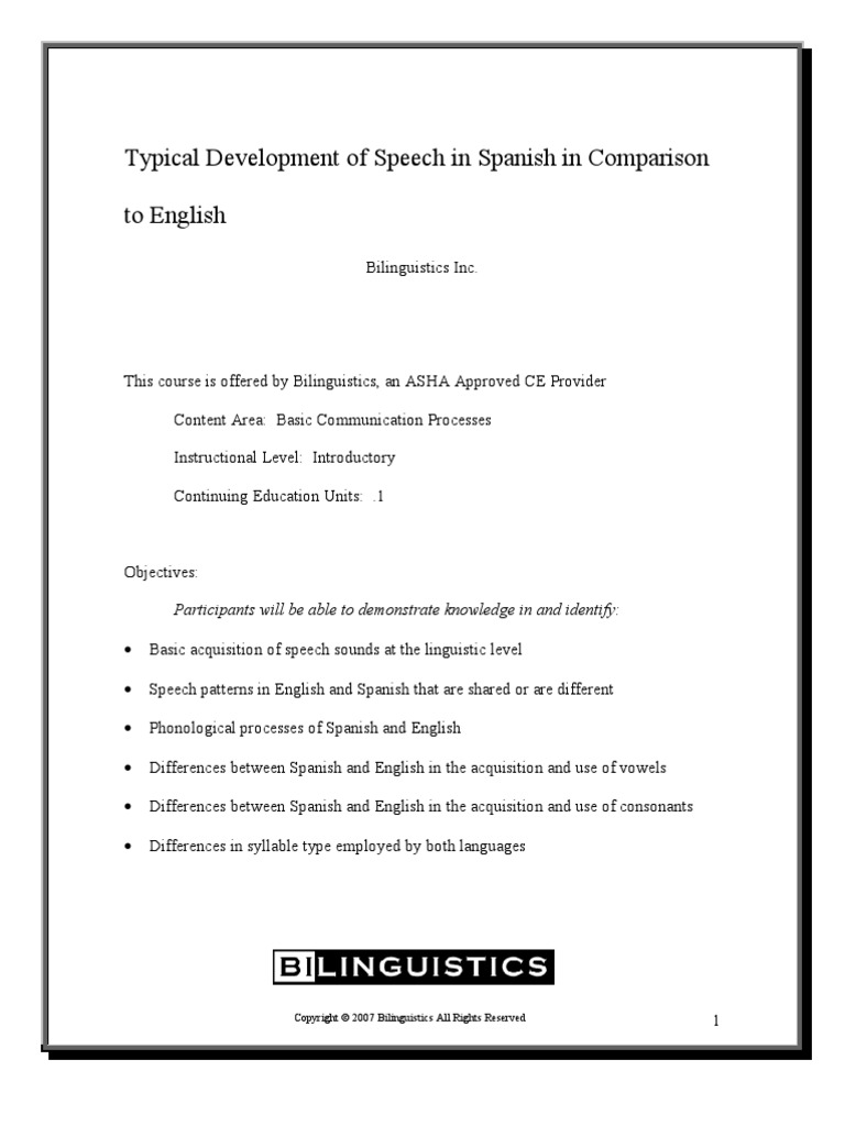 Typical Development of Speech in Spanish in Comparison To English | PDF ...