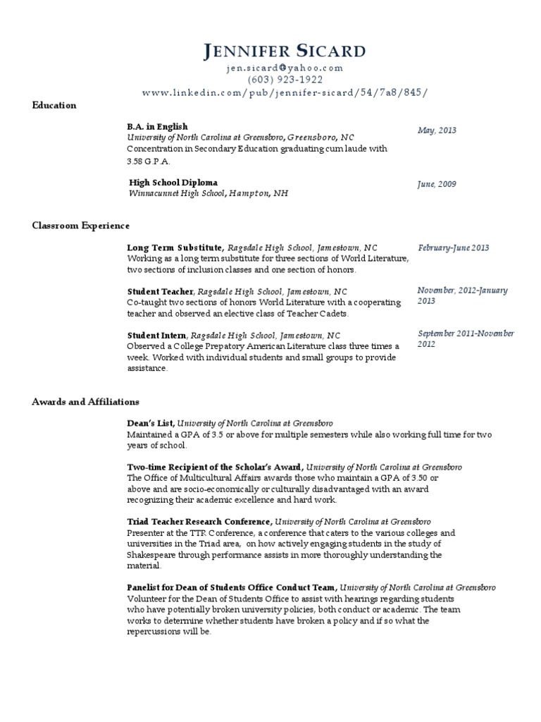 Jennifer Sicard Resume 1 | PDF