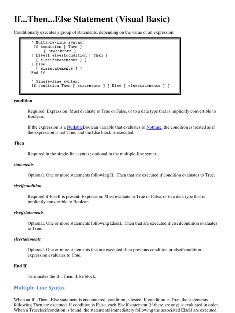 If... Then... Else Statement (Visual Basic) : Condition | PDF