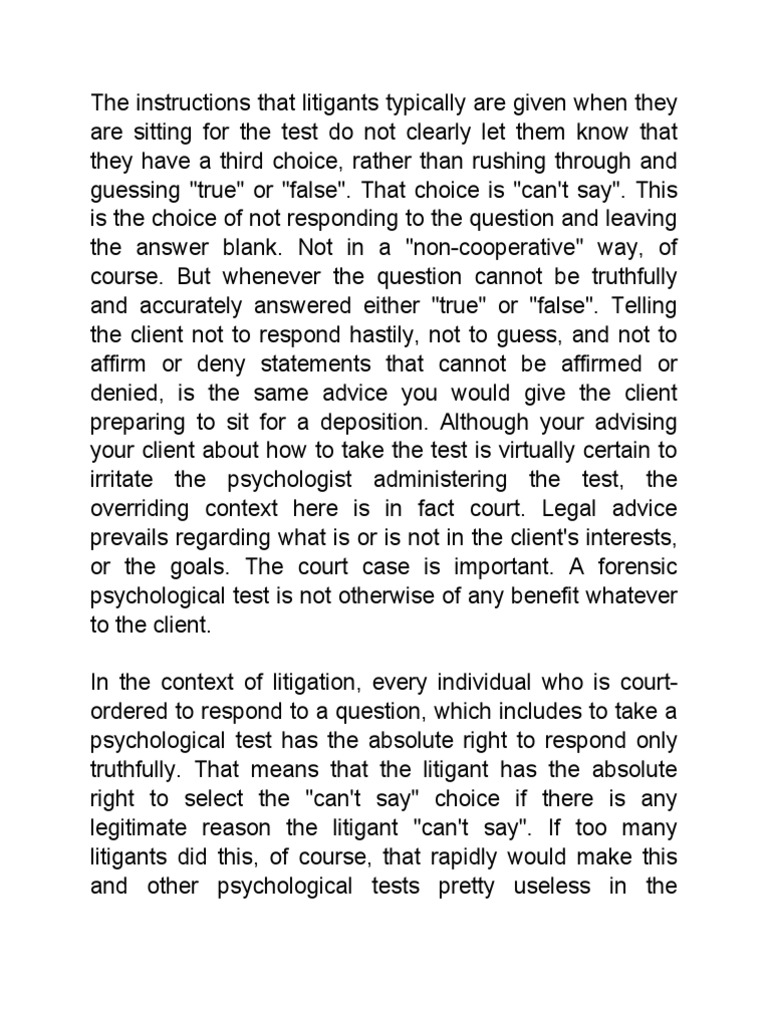 MMPI-2 Takers Can Say I Cannot Say and This Is Not An Invalid Response ...