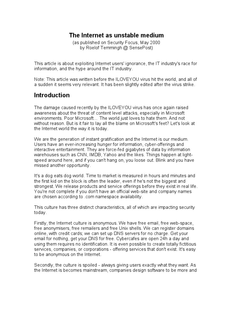 The Internet As Unstable Medium | PDF | Public Key Certificate | Internet