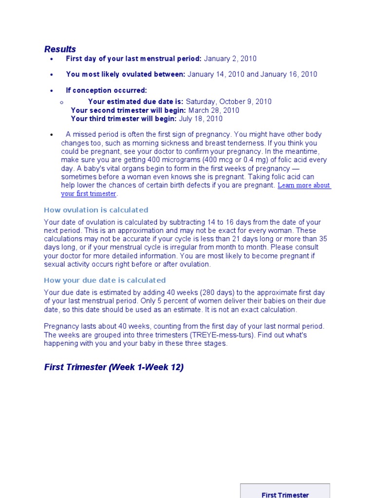 Results: Learn More About Your First Trimester | PDF | Pregnancy | Midwife
