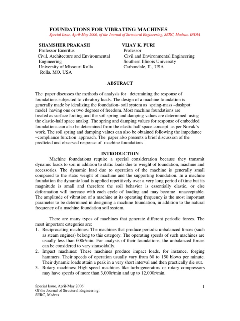 Foundations for Vibrating Machines | PDF