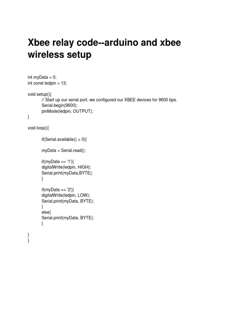 Xbee Relay Code - Arduino and Xbee Wireless Setup | PDF