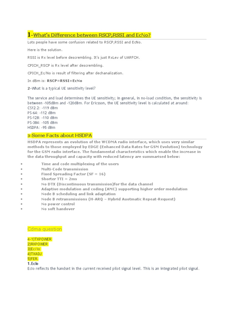 What'S Difference Between RSCP, Rssi and Ecno?: Some Facts About Hsdpa ...