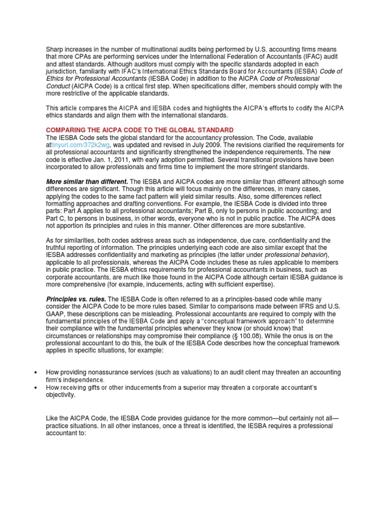 Comparing The Aicpa Code To The Global Standard | Download Free PDF | Accounting | Certified ...