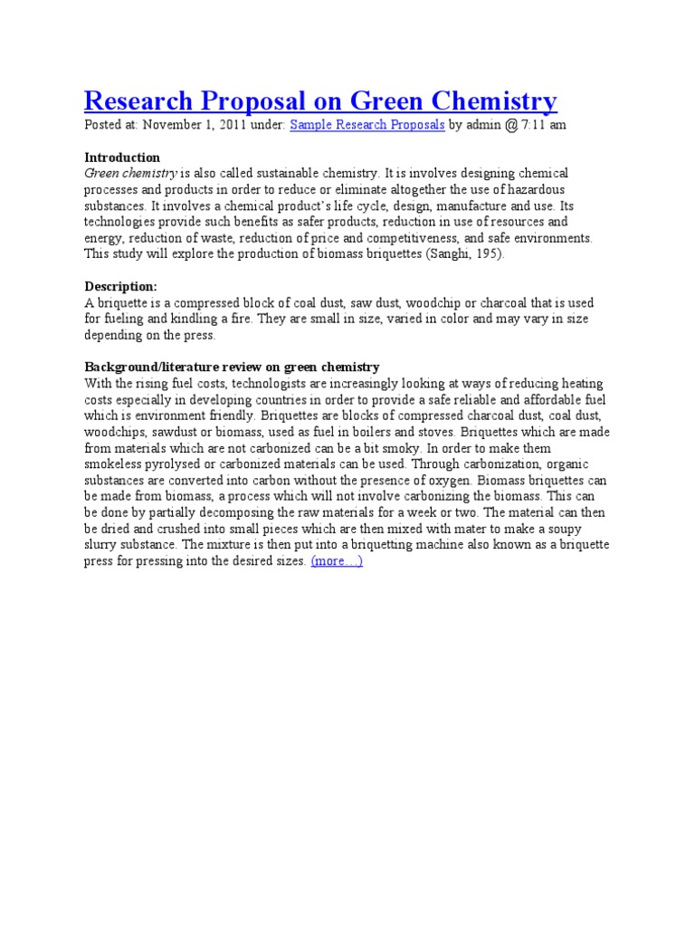 Research Proposal On Green Chemistry 2.10 | PDF | Science & Mathematics ...