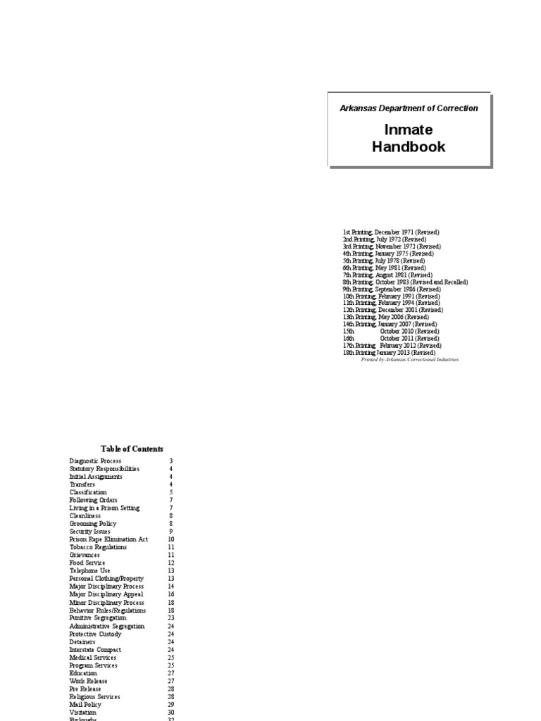 Inmate Handbook: Arkansas Department of Correction | PDF