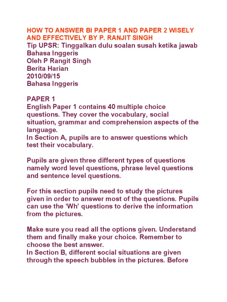 How To Answer Bi Paper 1 and Paper 2 Wisely and Effectively by P | PDF ...