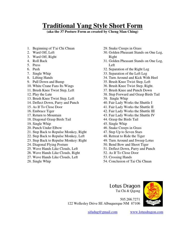 Traditional Yang Style Short Form | PDF