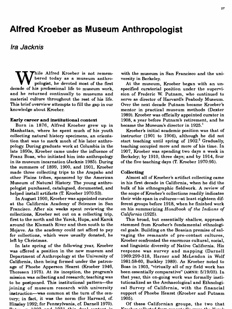 Alfred Kroeber as Museum Anthropologist | Franz Boas | Anthropology
