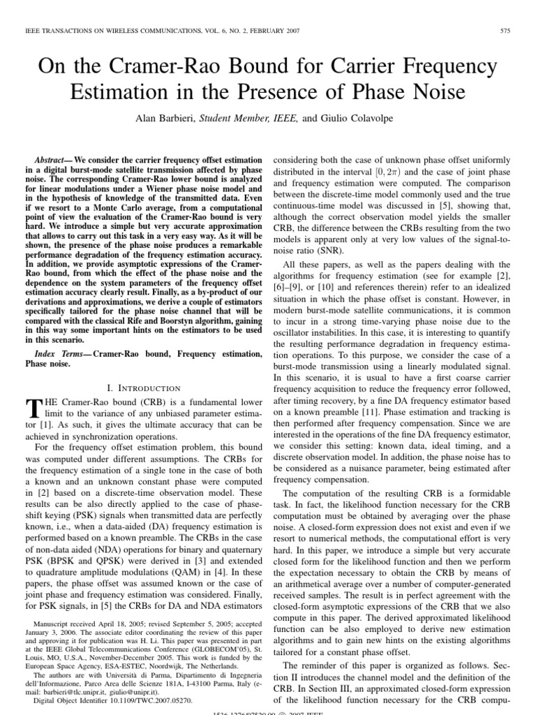 Cramer Round Rao | PDF | Estimator | Signal To Noise Ratio