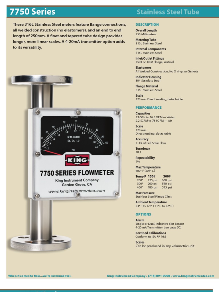 King 7750 Series Flowmeter | PDF | Stainless Steel | Pounds Per Square Inch