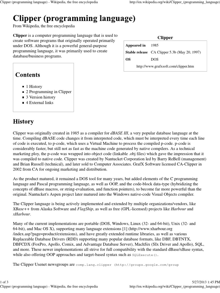 Clipper (Programming Language) - Wikipedia, The Free Encyclopedia | System Software | Digital ...