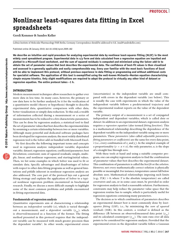 Nonlinear Least Squares Data Fitting in Excel Spreadsheets | PDF | Regression Analysis | Spreadsheet