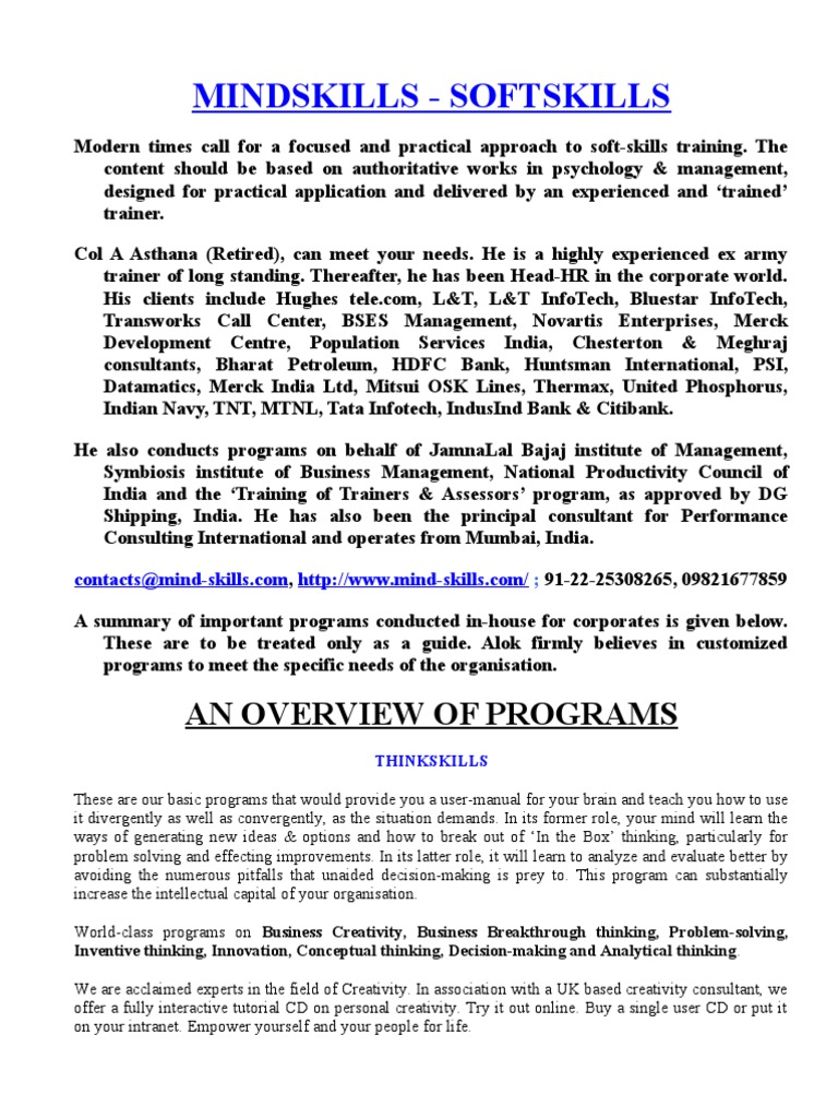 Mindskills Softskill Training | PDF | Creativity | Emotional Intelligence