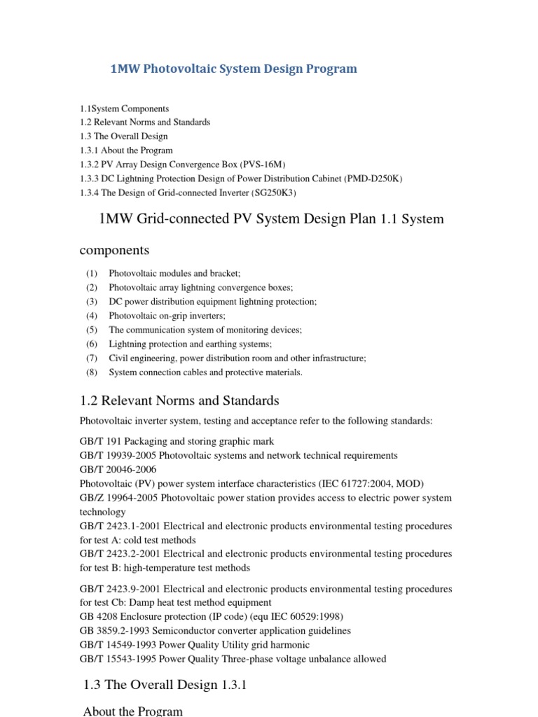1MW Grid-Connected PV System Design Plan | Download Free PDF | Power ...