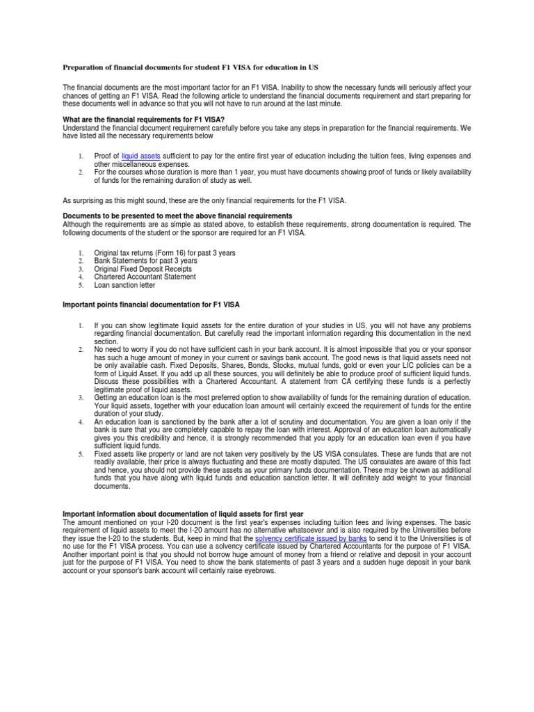 Preparation of Financial Documents For Student F1 VISA For Education in ...