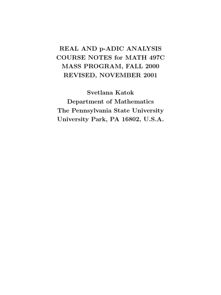 Real And P Adic Analysis Pdf Real Number Metric Space