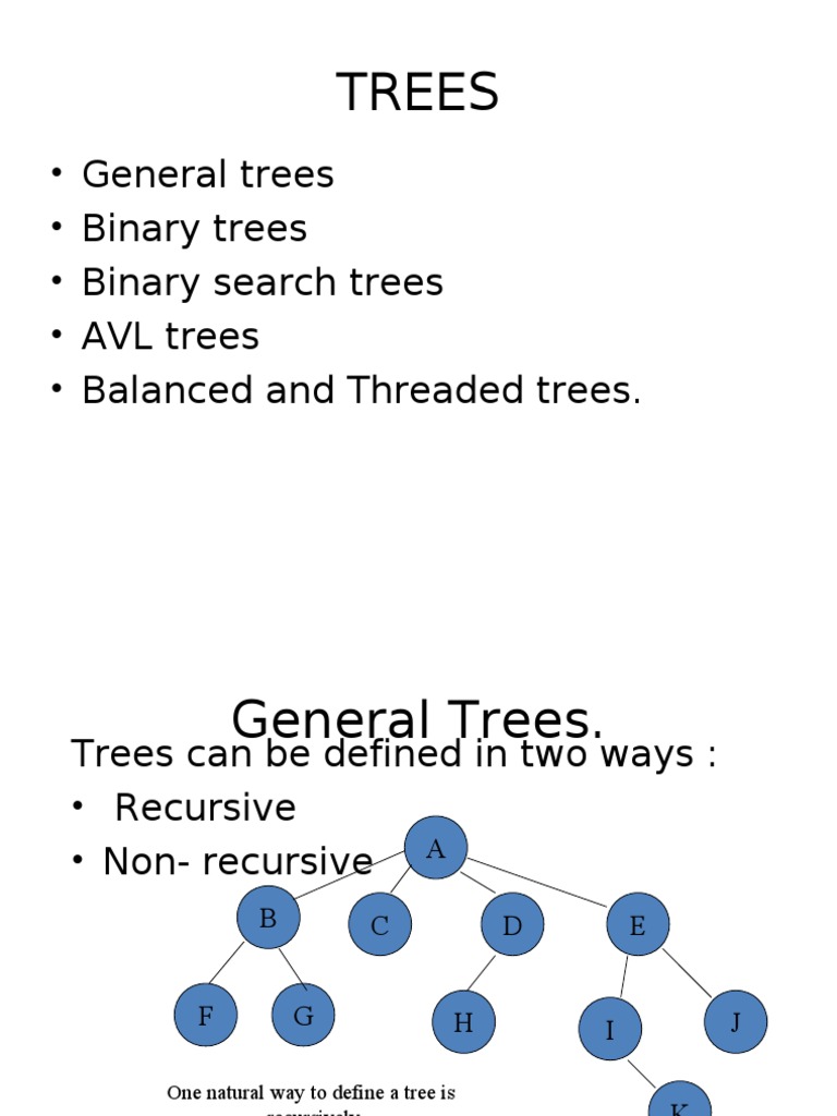 Trees: - General Trees - Binary Trees - Binary Search Trees - AVL Trees ...