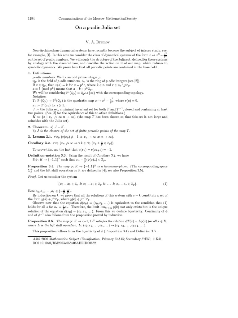 On A P-Adic Julia Set | PDF | Theorem | Mathematical Proof