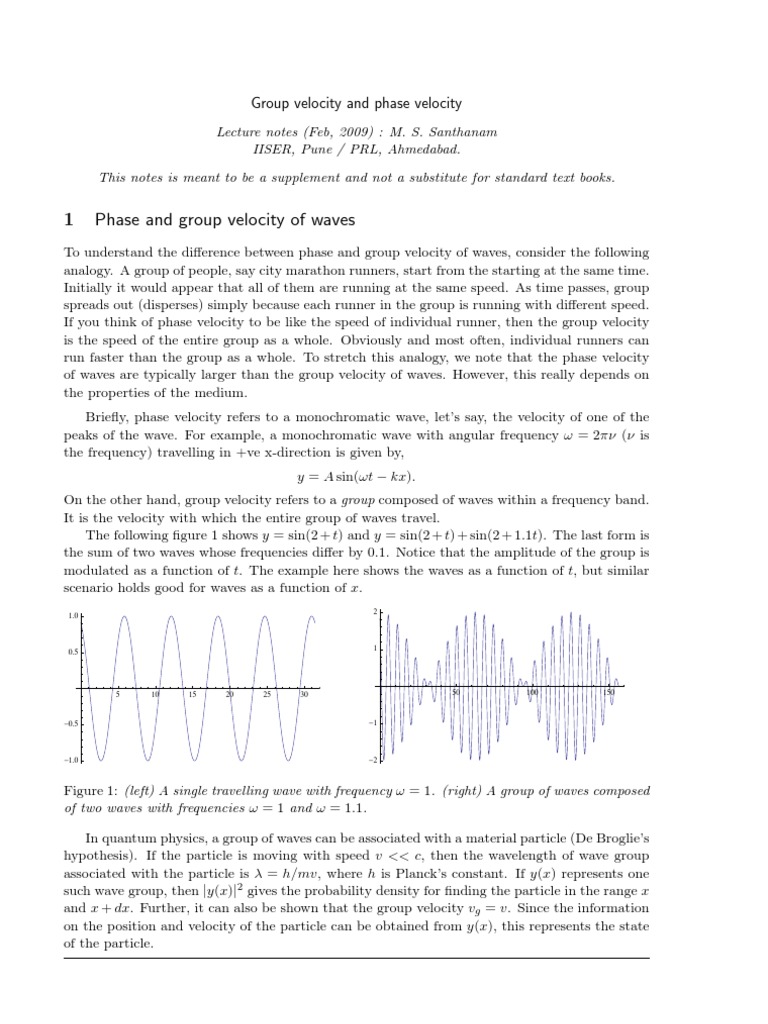 Diffrence Between Phase and Group Velocity | PDF | Waves | Theoretical ...