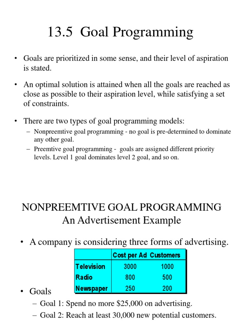 Goal Programming | PDF | Advertising | Applied Mathematics