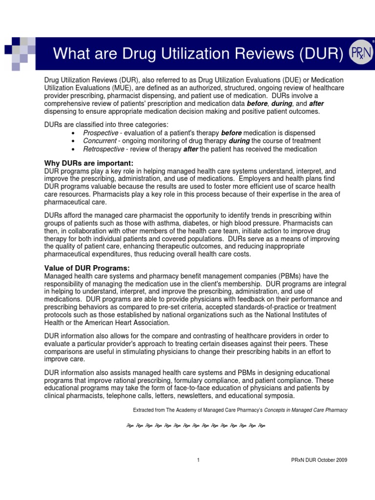 What Are Drug Utilization Reviews (Dur) : Why Durs Are Important | PDF ...